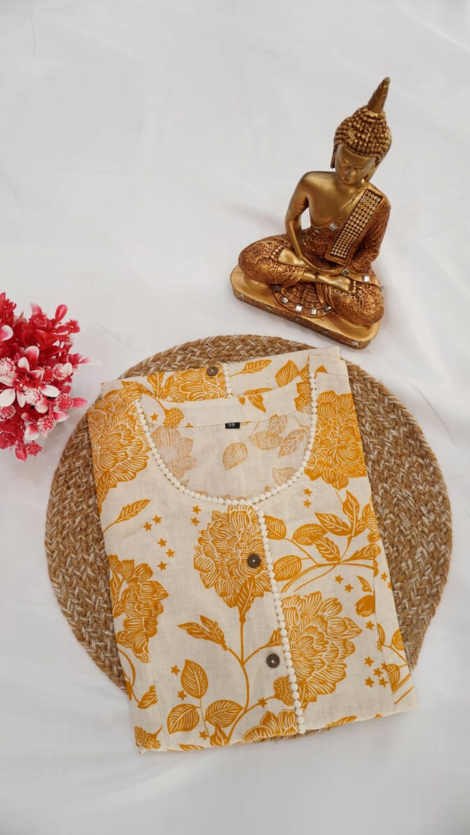 Flex Cotton Fancy Kurti – Cream Contrast Collection | Sri Vinayaka Bou